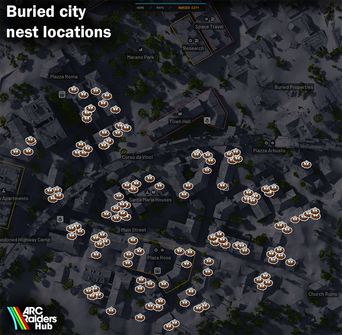 Bird Nest Locations on Buried City Map - ARC Raiders Bird City Guide